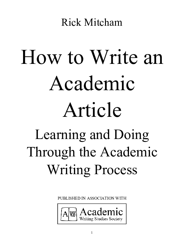 (PDF) How to Write an Academic Article: Learning and Doing Through the ...