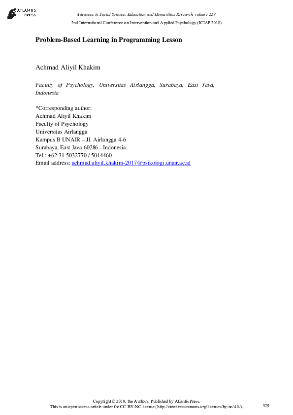 (PDF) Problem-Based Learning in Programming Lesson