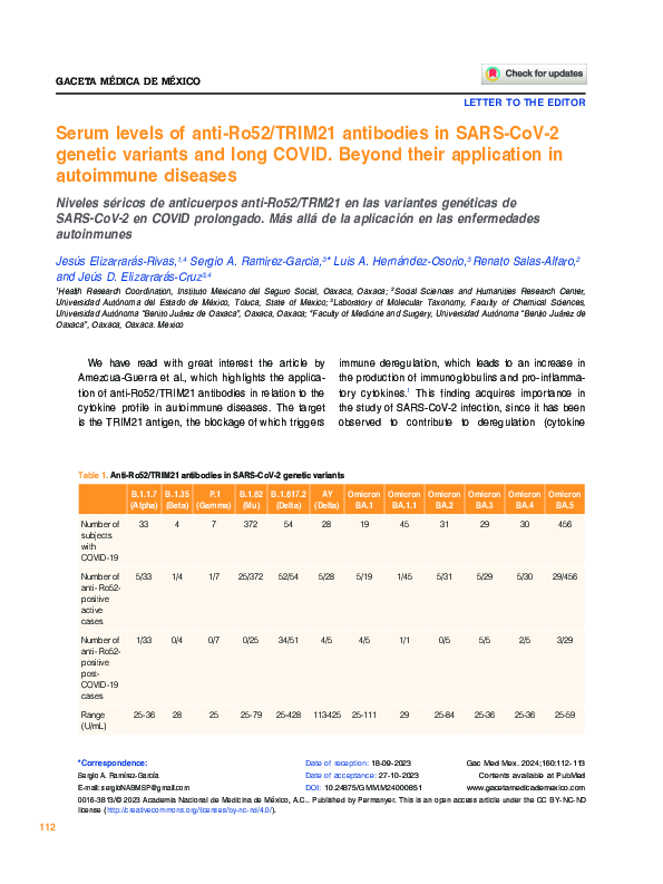 (PDF) Serum levels of anti-Ro52/TRIM21 antibodies in SARS-CoV-2 genetic ...