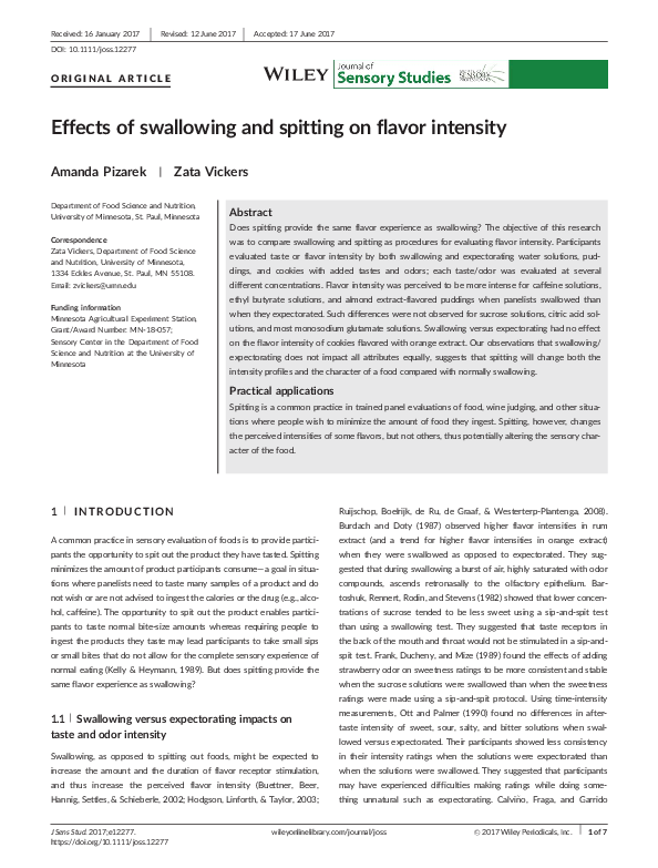(PDF) Effects of swallowing and spitting on flavor intensity