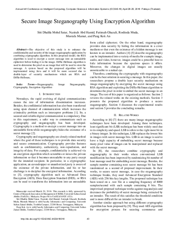 (PDF) Secure Image Steganography Using Encryption Algorithm