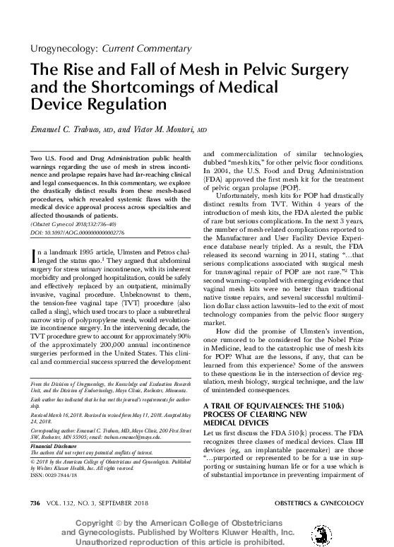 (PDF) The Rise and Fall of Mesh in Pelvic Surgery and the Shortcomings ...