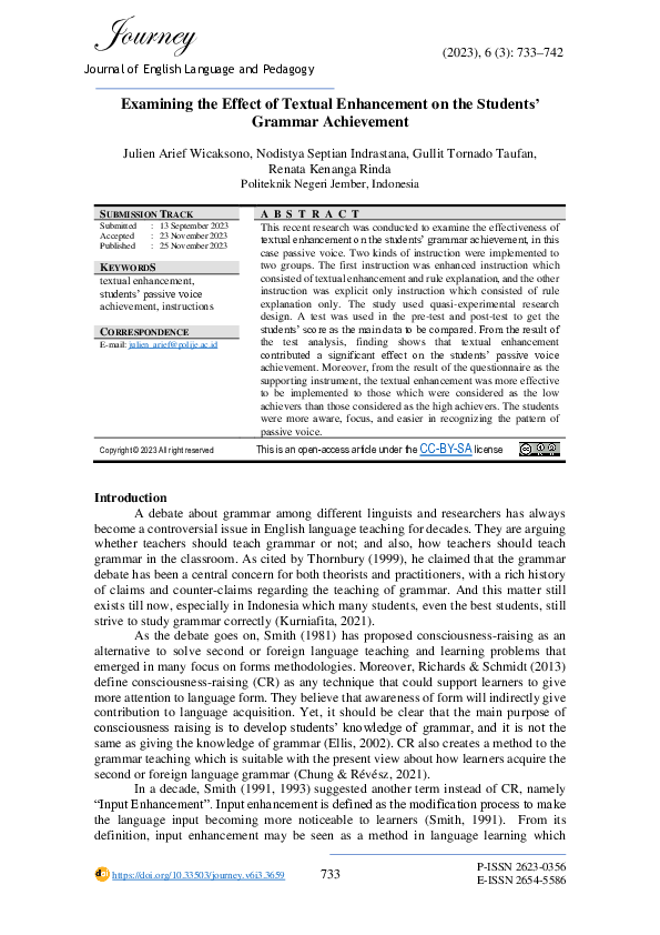(PDF) Examining the Effect of Textual Enhancement on the Students’ Grammar Achievement
