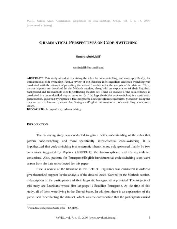(PDF) The occurrence of code-switching in English as foreign language ...
