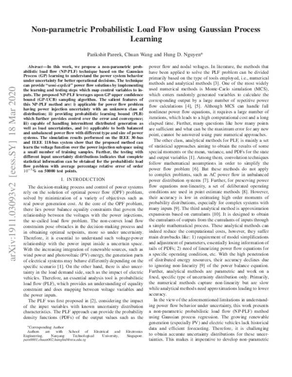 (PDF) Non-parametric Probabilistic Load Flow using Gaussian Process Learning | hung nguyen ...