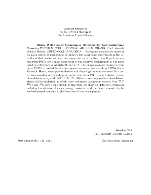 (PDF) Study Well-Shaped Germanium Detectors for Low-background Counting