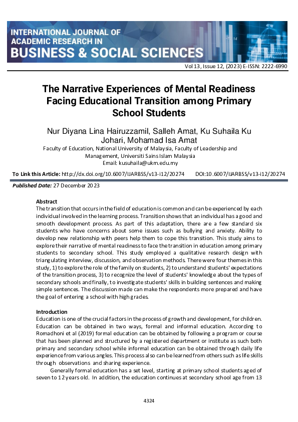 (PDF) The Narrative Experiences of Mental Readiness Facing Educational Transition among Primary ...