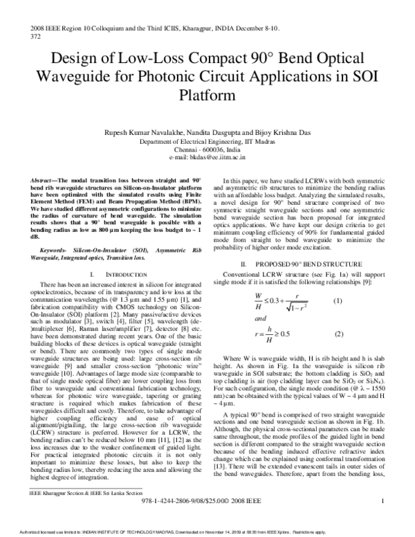(PDF) Compact Low-Loss 90° Bend Waveguide Design