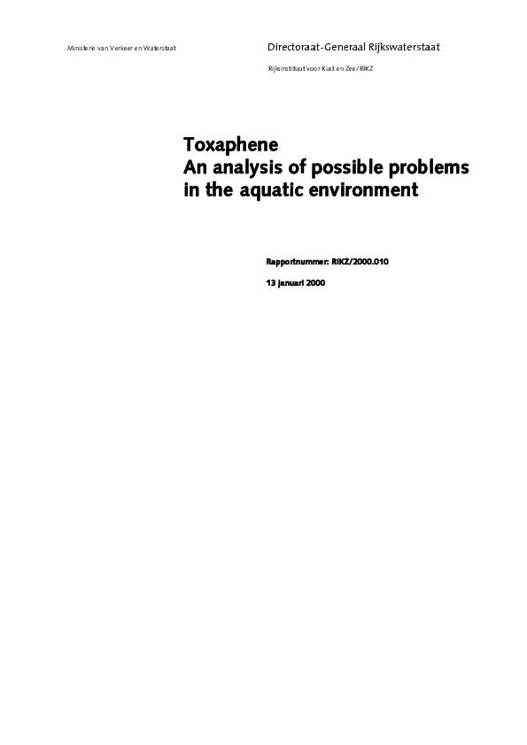 (PDF) Toxaphene, an analysis of possible problems in the aquatic ...
