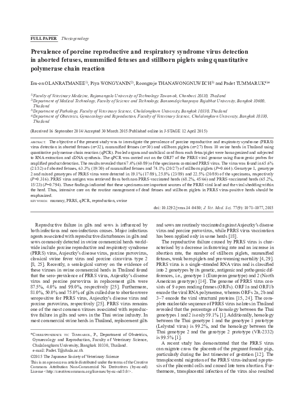 (PDF) Prevalence of porcine reproductive and respiratory syndrome virus ...