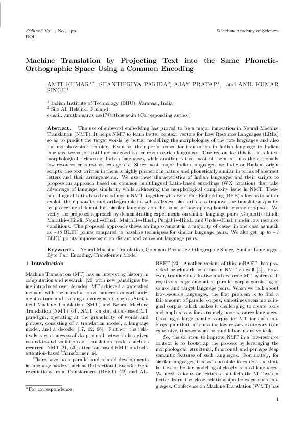 (PDF) Machine Translation by Projecting Text into the Same Phonetic ...