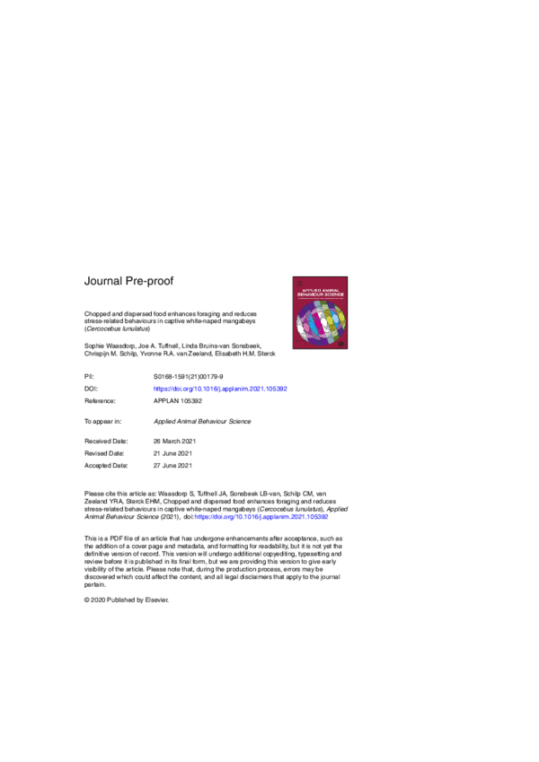 (PDF) Chopped and dispersed food enhances foraging and reduces stress ...