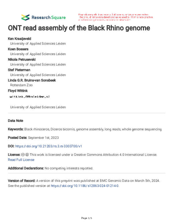 (PDF) ONT read assembly of the Black Rhino genome
