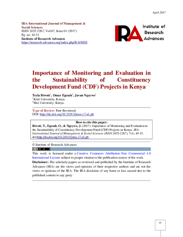 (PDF) Importance of Monitoring and Evaluation in the Sustainability of ...