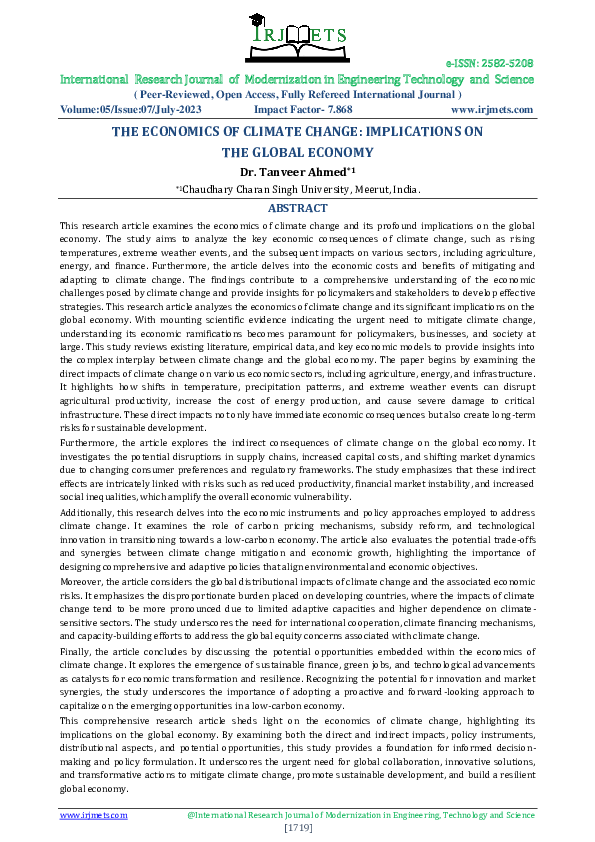 (PDF) THE ECONOMICS OF CLIMATE CHANGE: IMPLICATIONS ON THE GLOBAL ECONOMY