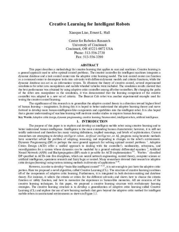 (PDF) Creative learning for intelligent robots