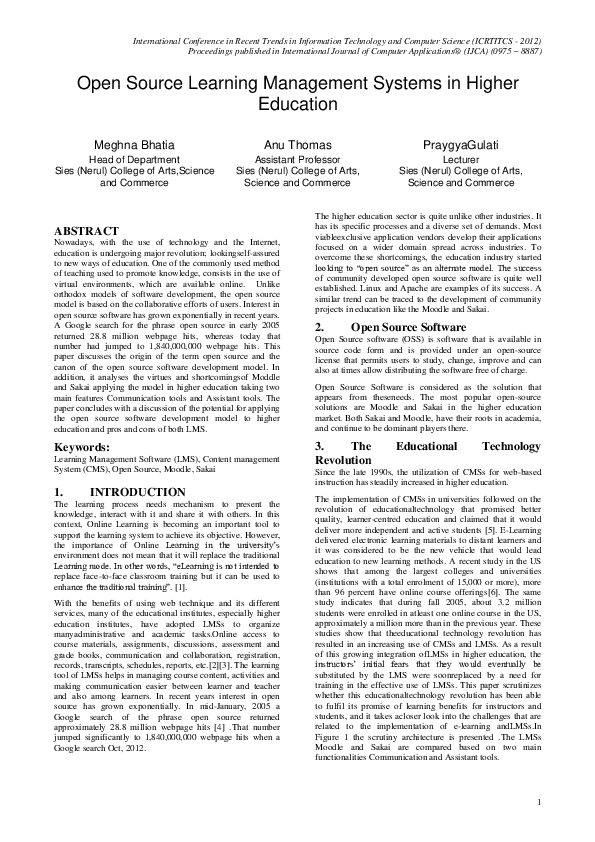 (PDF) Open Source Learning Management Systems in Higher Education