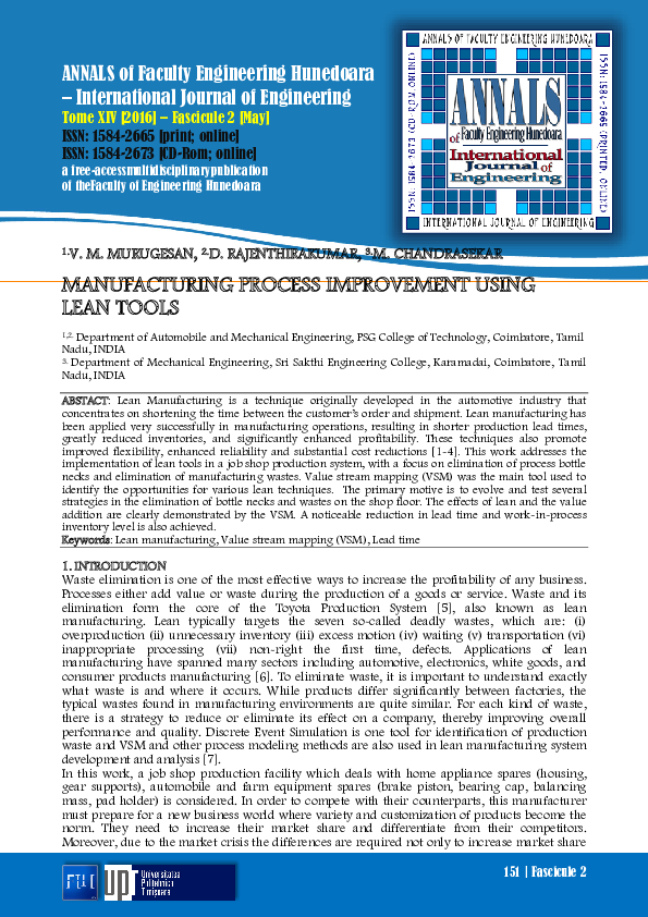 (PDF) Manufacturing Process Improvement Using Lean Tools