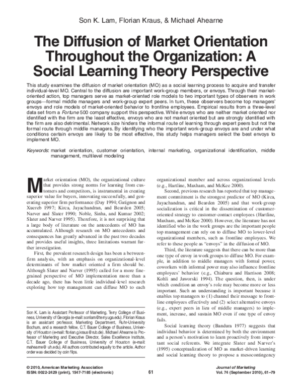 (PDF) The Diffusion of Market Orientation Throughout the Organization ...
