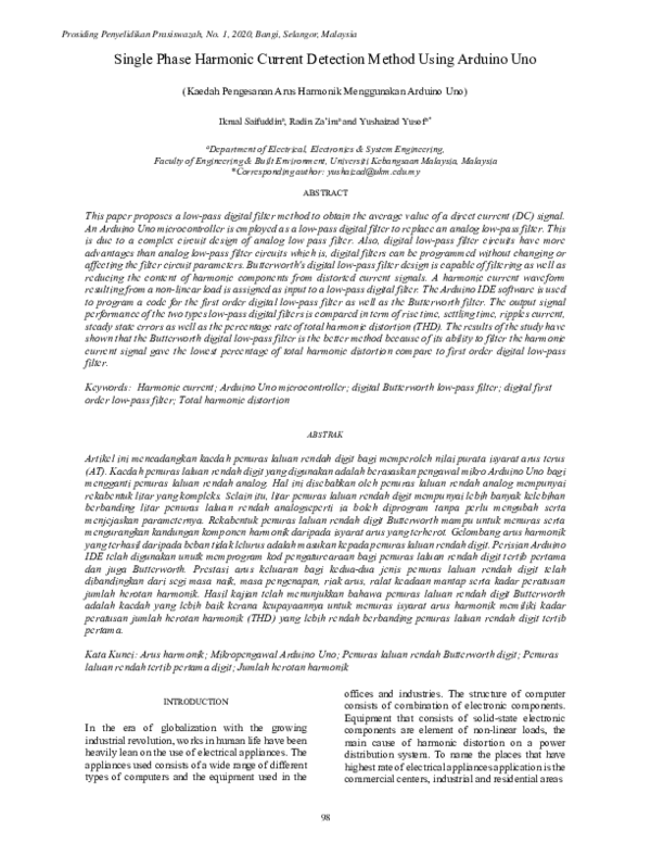 (PDF) Single Phase Harmonic Current Detection Method Using Arduino Uno | Yushaizad Yusof ...