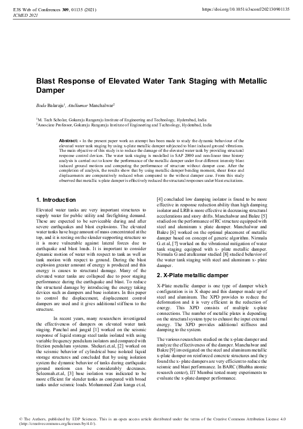 (PDF) Blast Response of Elevated Water Tank Staging with Metallic ...