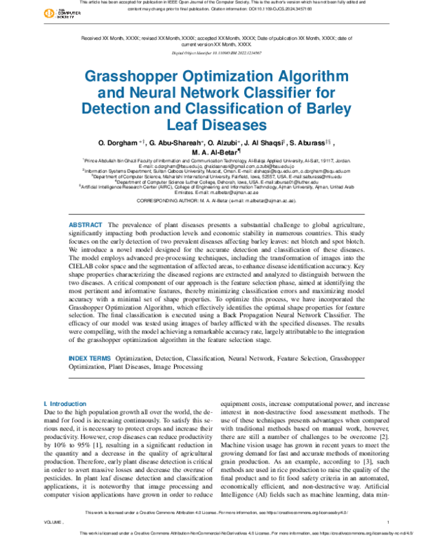 (PDF) Grasshopper Optimization Algorithm and Neural Network Classifier for Detection and ...