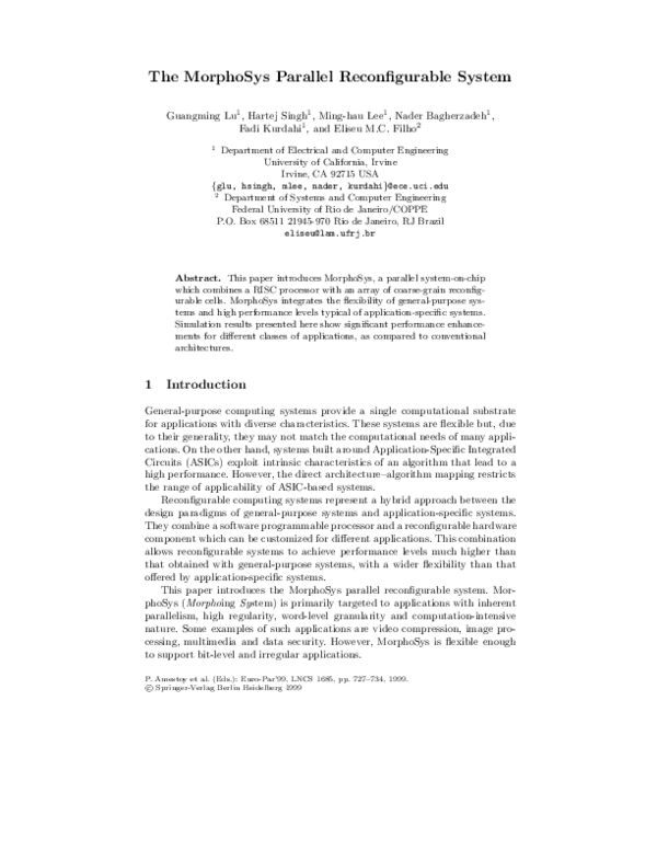 Pdf The Morphosys Parallel Reconfigurable System