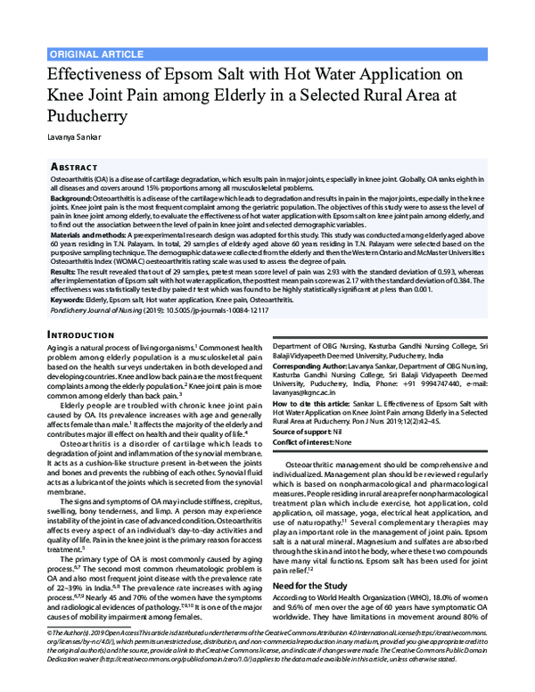 (PDF) Effectiveness of Epsom Salt with Hot Water Application on Knee ...