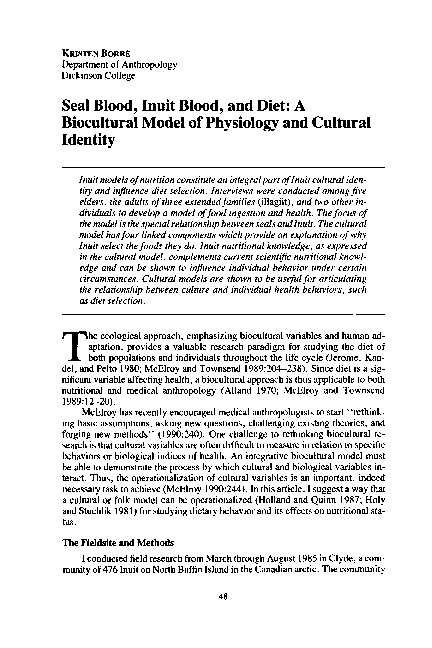 (PDF) Seal Blood, Inuit Blood, and Diet: A Biocultural Model of ...