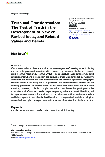 (PDF) Truth and Transformation: The Test of Truth in the Development of ...