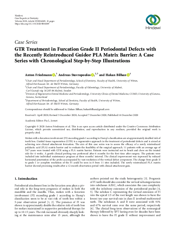 (PDF) GTR Treatment in Furcation Grade II Periodontal Defects with the ...