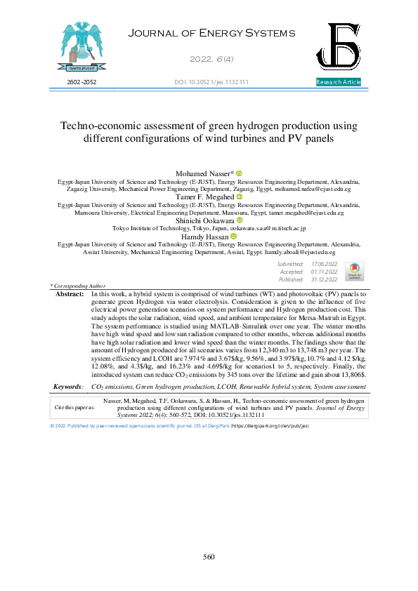 (PDF) Techno-economic assessment of green hydrogen production using different configurations of ...