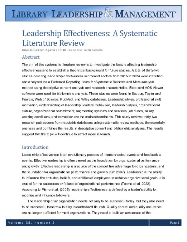 (PDF) Leadership Effectiveness: A Systematic Literature Review