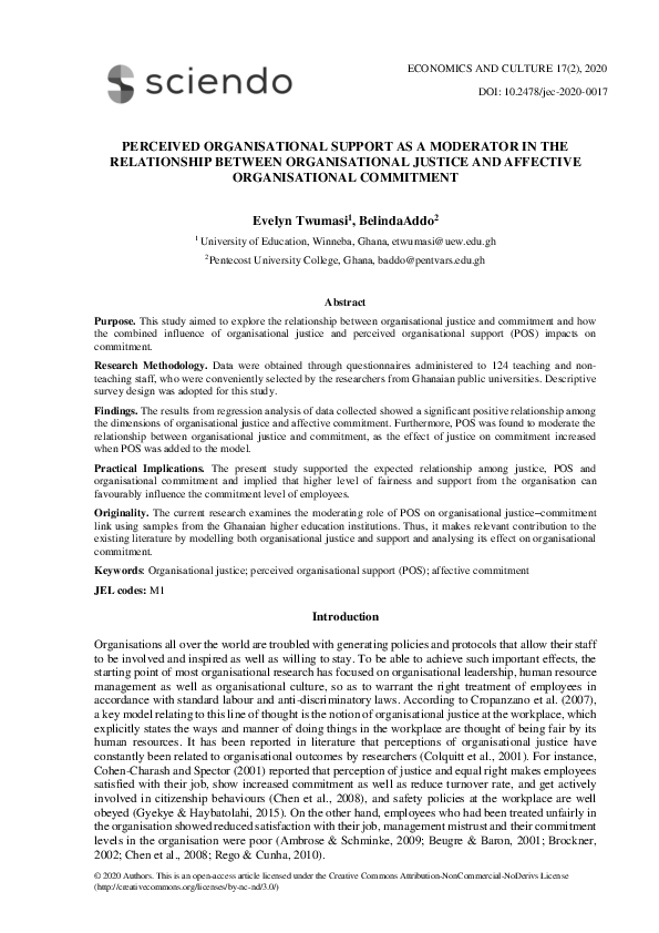 (PDF) Perceived Organisational Support as a Moderator in the Relationship Between Organisational ...