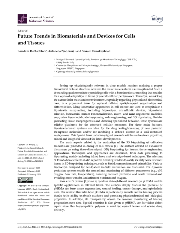 (PDF) Future Trends in Biomaterials and Devices for Cells and Tissues