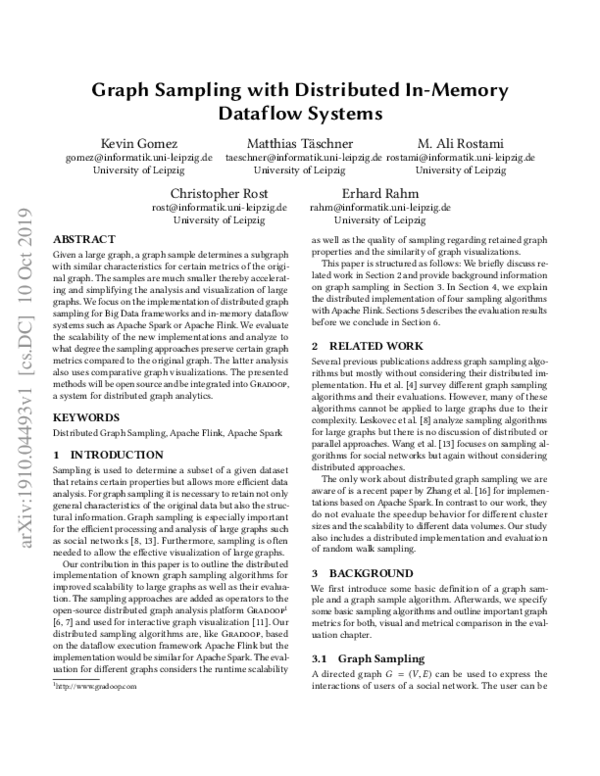 (PDF) Graph Sampling with Distributed In-Memory Dataflow Systems