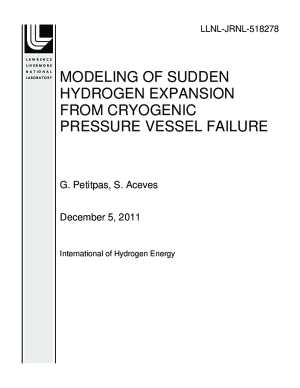 (PDF) Modeling of Sudden Hydrogen Expansion from Cryogenic Pressure ...