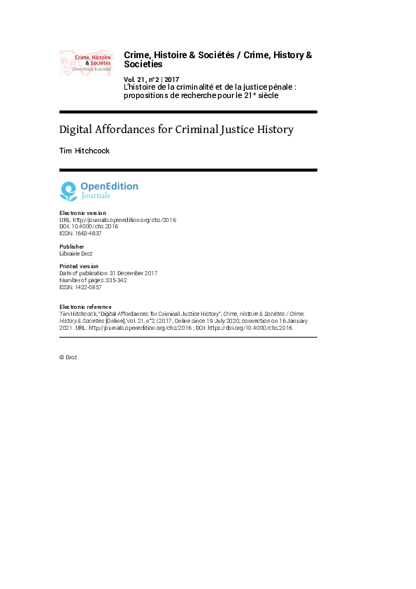 (PDF) Digital Affordances for Criminal Justice History | Tim Hitchcock ...