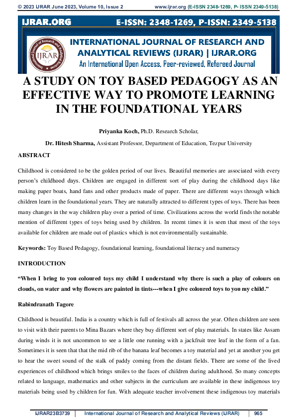 (PDF) A STUDY ON TOY BASED PEDAGOGY AS AN EFFECTIVE WAY TO PROMOTE ...