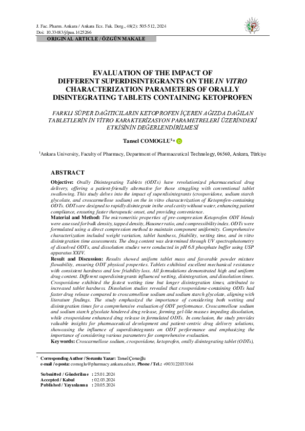(PDF) Farkli Süper Dağiticilarin Ketoprofen İçeren Ağizda Dağilan ...