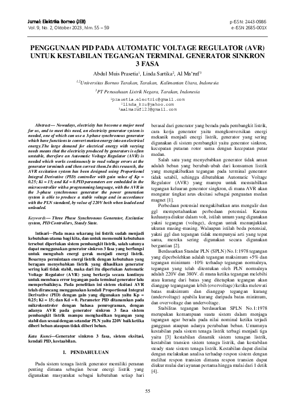 (PDF) Penggunaan Pid Pada Automatic Voltage Regulator (Avr) Untuk ...