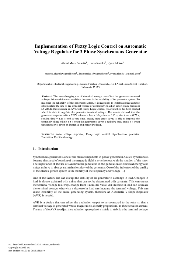 (PDF) Implementation of Fuzzy Logic Control on Automatic Voltage Regulator for 3 Phase ...