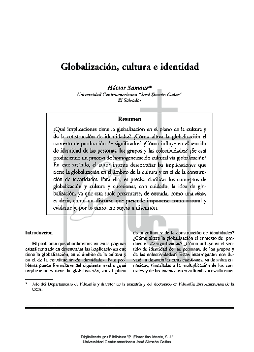 (PDF) Globalización, cultura e identidad