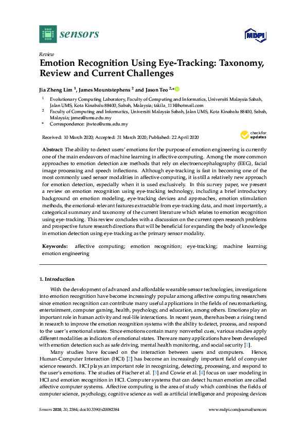 (PDF) Emotion Recognition Using Eye-Tracking: Taxonomy, Review and ...