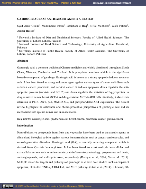 (PDF) Gambogic Acid as Anticancer Agent: A Review