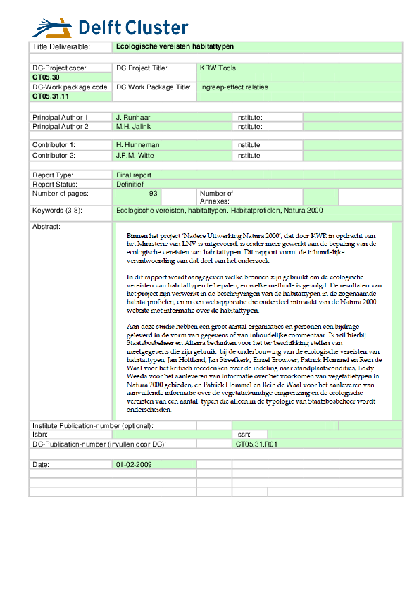 (PDF) Ecologische vereisten habitattypen | Jan-Philip Witte - Academia.edu