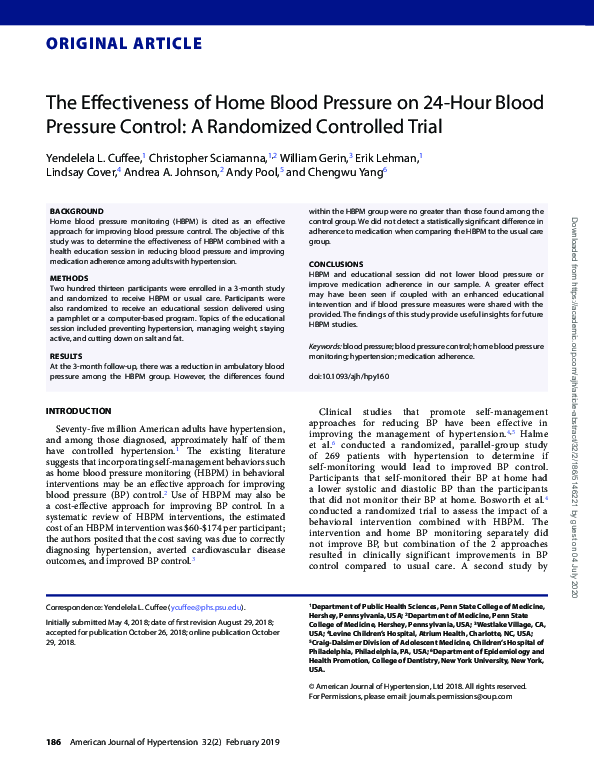(PDF) The Effectiveness of Home Blood Pressure on 24-Hour Blood ...
