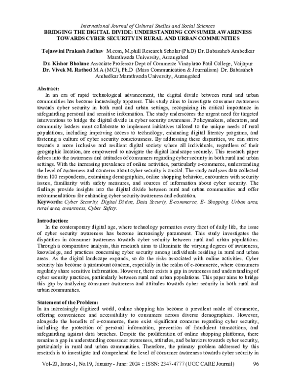 (PDF) Bridging the Digital Divide Understanding Consumer Awareness Towards Cyber Security in ...