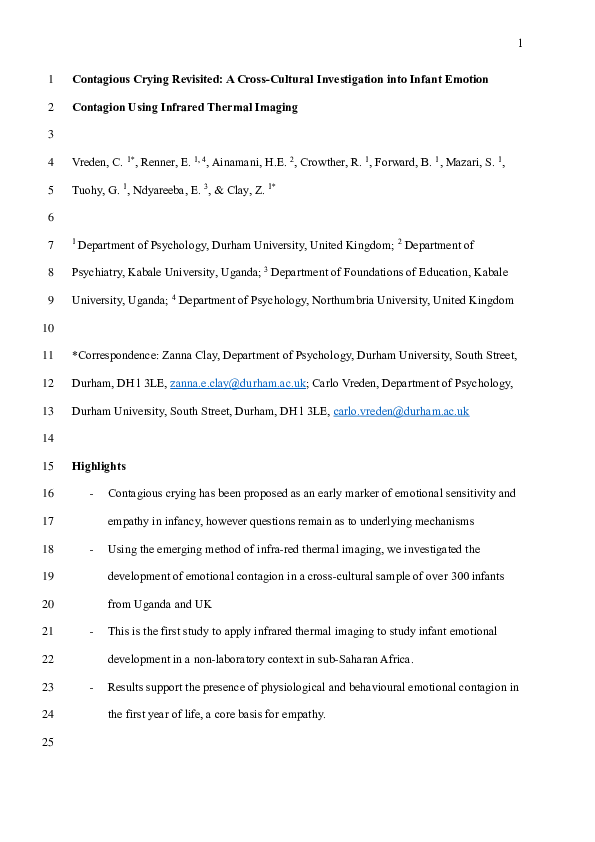 (PDF) Contagious Crying Revisited: A Cross-Cultural Investigation into ...