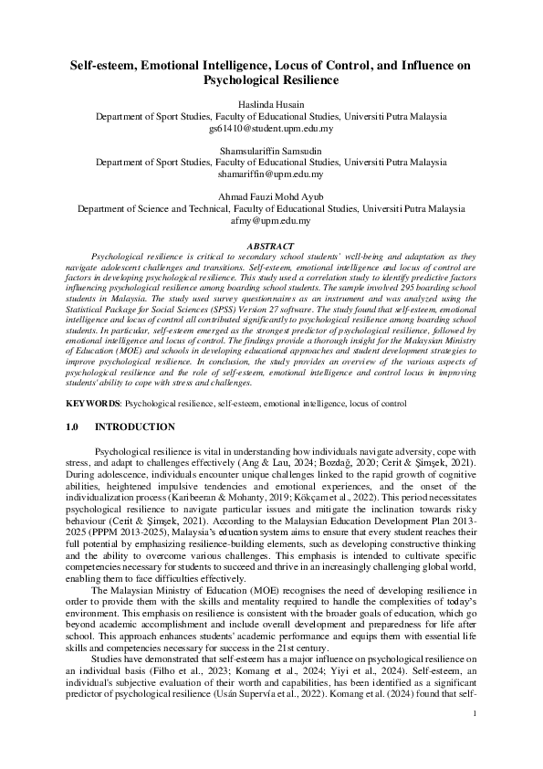 (PDF) Self-esteem, Emotional Intelligence, Locus of Control, and ...
